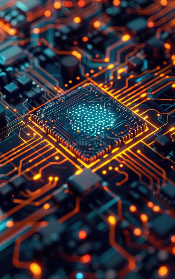 Photo of a Glowing AI Icon Embedded within a Circuit Board Symbolizing ...