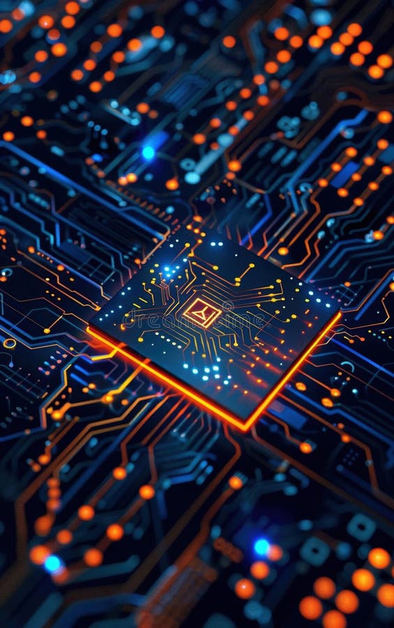 Photo of a Glowing AI Icon Embedded within a Circuit Board Symbolizing ...