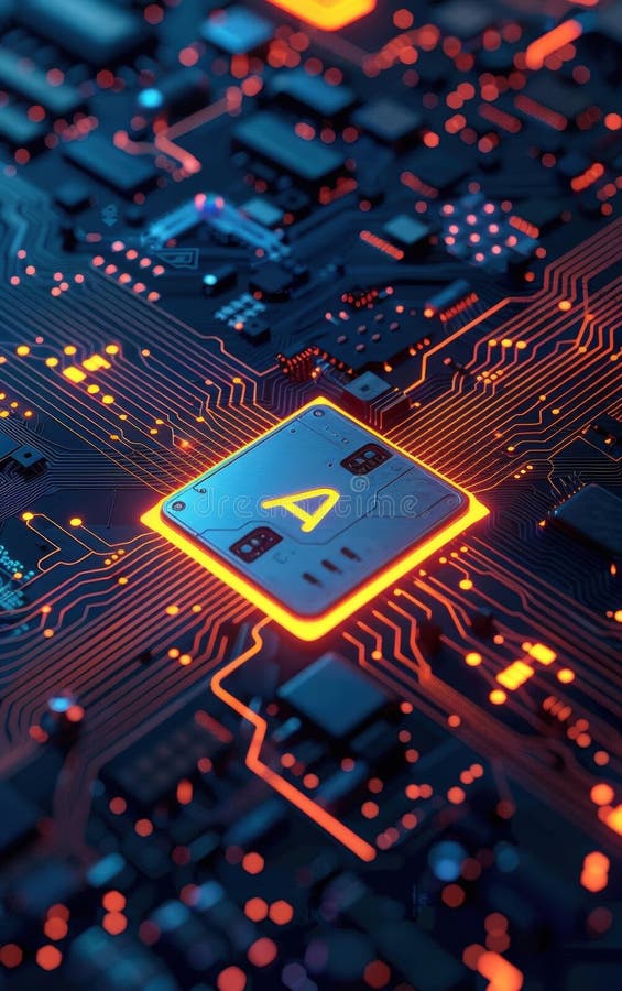 Photo of a Glowing AI Icon Embedded within a Circuit Board Symbolizing ...