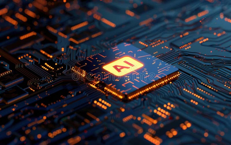 Photo of a Glowing AI Icon Hovering Above a Circuit Board Representing ...