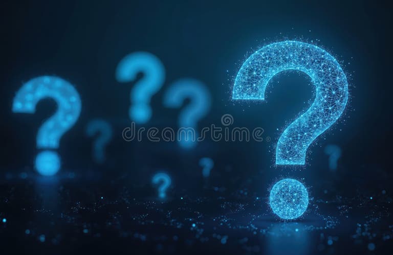 Photo of Glowing Blue Question Marks on Dark Blue Background. Exploring ...