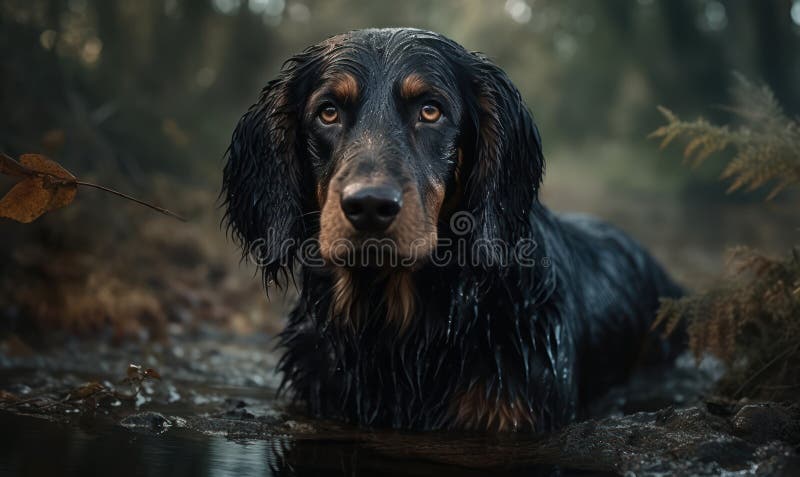 Photo of Gordon Setter Standing in Forest River. Generative AI Stock ...