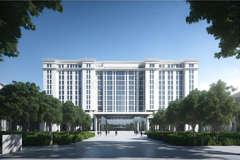 Ai Generated a Grand White Building Enveloped by Lush Greenery Stock ...