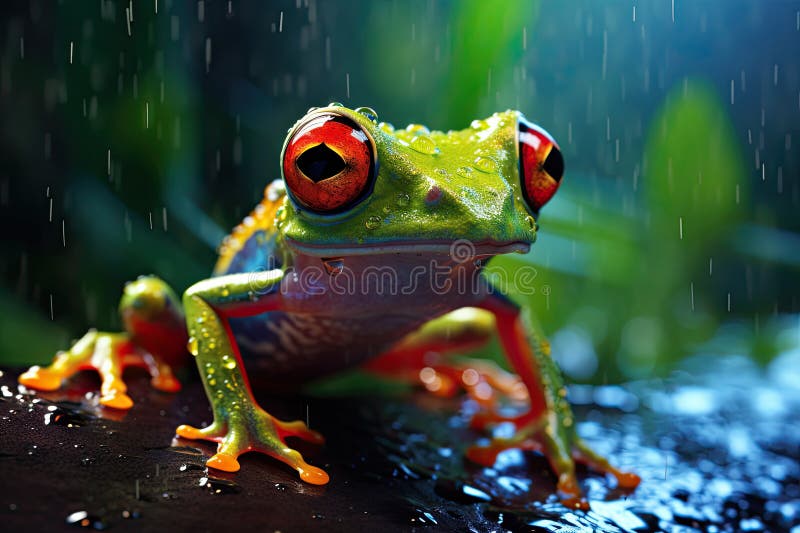 Photo of a Green Frog in Nature Stock Illustration - Illustration of ...