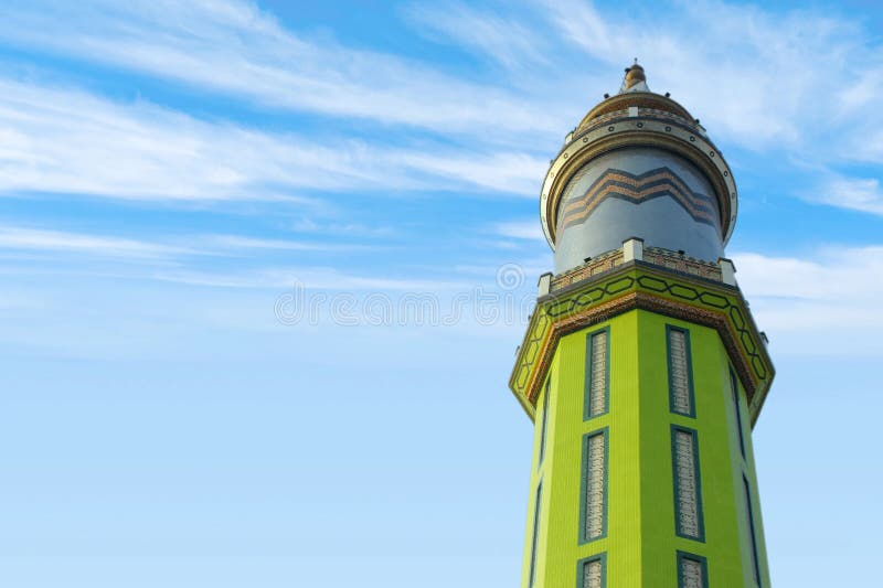 A Photo of a Green Mosque Tower Stock Illustration - Illustration of ...