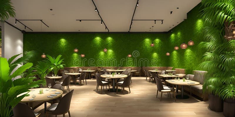 Ai Generated a Green-themed Restaurant with Cozy Decor and Comfortable ...
