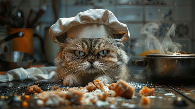 A Grumpy Cat Chef in the Kitchen Stock Photo - Image of culinary ...