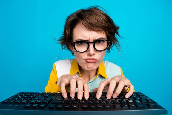 Photo of Grumpy Manager Girl Working on Keyboard Pc Computer Solving ...