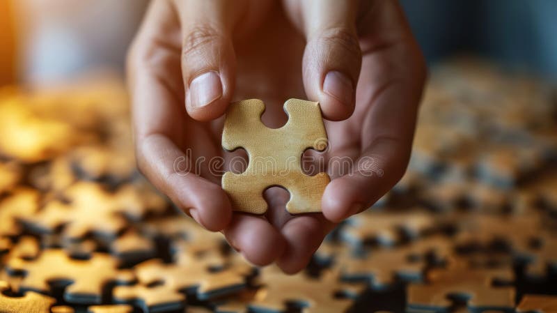 Photo of Hand Holding Jigsaw Puzzle. Growing Together and Teamwork ...