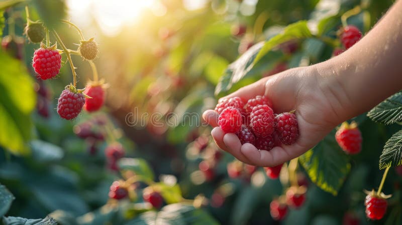 Photo of a Hand Picking Raspberries. Stock Image - Image of harvest ...