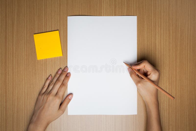 Photo of Hand Writing on Paper with Wood Pencil Stock Image - Image of ...