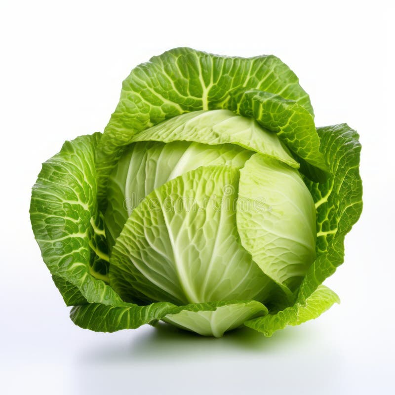 Healthy Cabbage with Green Leaves on White Background Stock ...