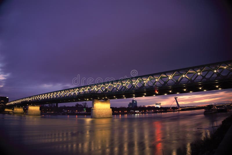 Night bridge scene editorial photo. Image of reflection - 140302616