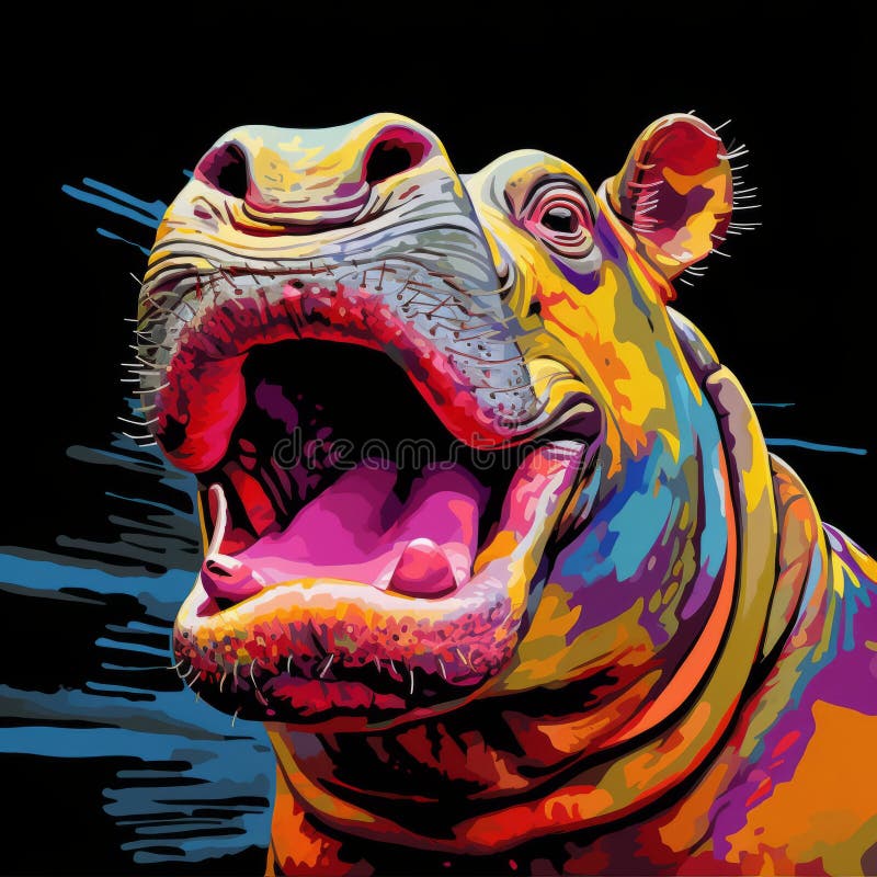 Original Handpainted Lg Hippo Art Print in Popart Style Stock ...