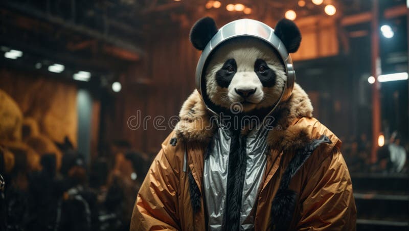 Photo of Hipster Panda Guy in Subway. Panda Man Character Stock ...