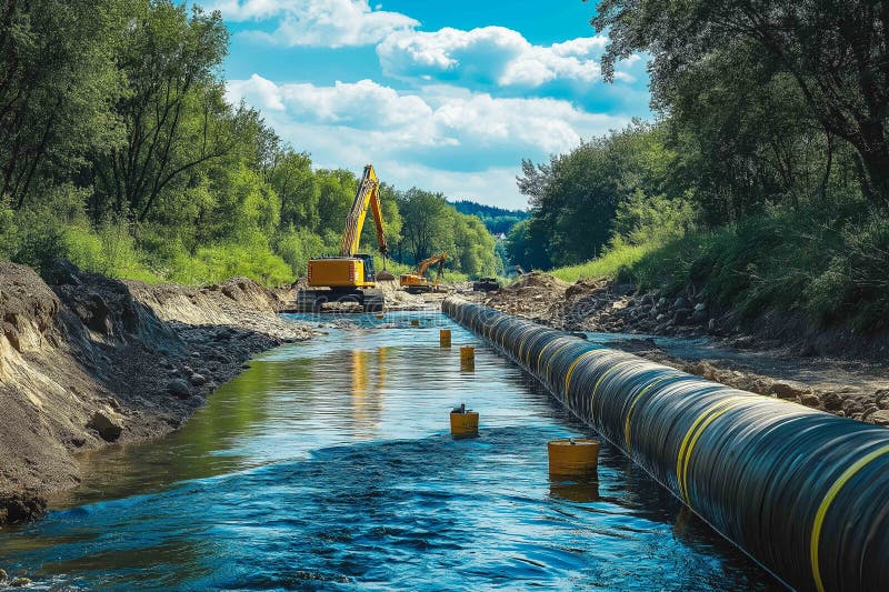 Photo of Horizontal Drilling Under the River and Placement of the Pipes ...