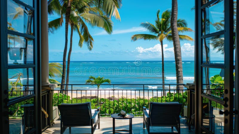 Photo of a Hotel Room with a View of the Ocean with Palm Trees and the ...