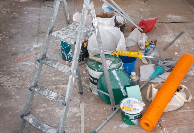 House Renovation with All the Tools on the Ground, Small Construction ...