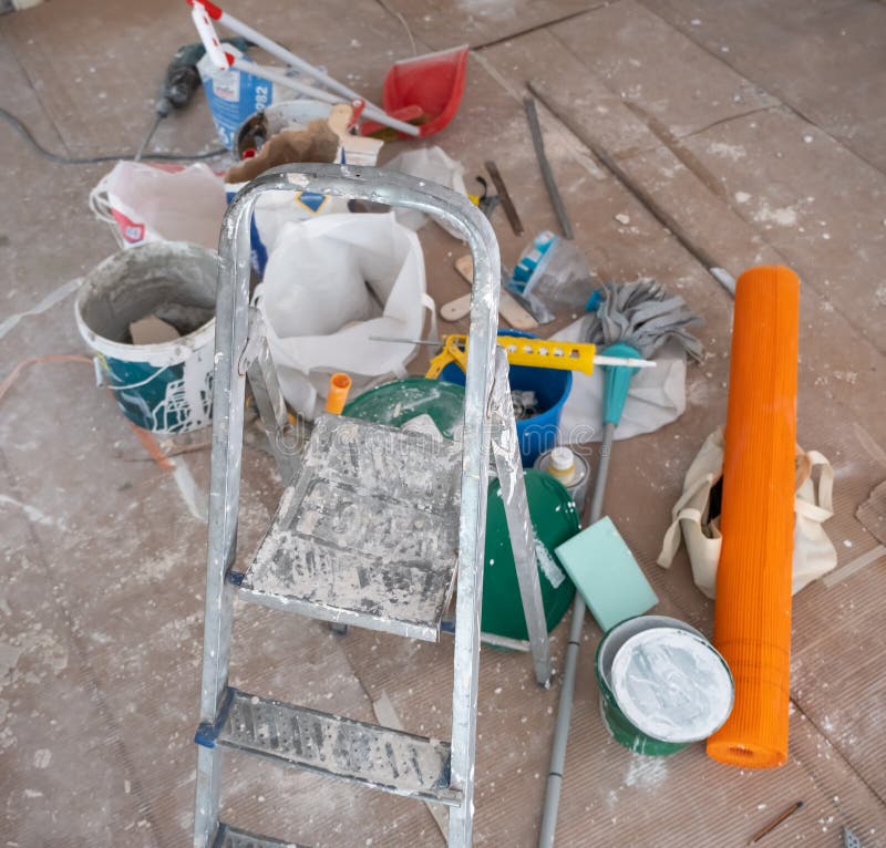 House Renovation with All the Tools on the Ground, Small Construction ...