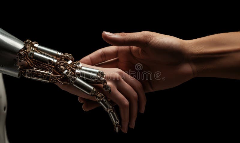 Photo of a Human Hand Connecting with Robotic Hand in a Symbolic ...