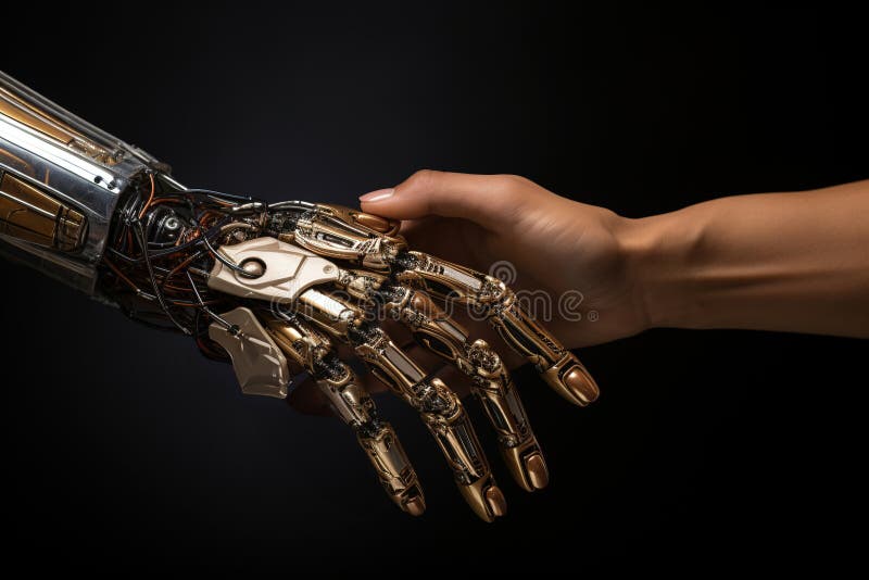 Photo of a Human Hand Holding a Robotic Hand, Symbolizing the ...