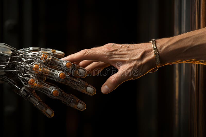 Photo of a Human Hand Holding a Robotic Hand, Symbolizing the ...