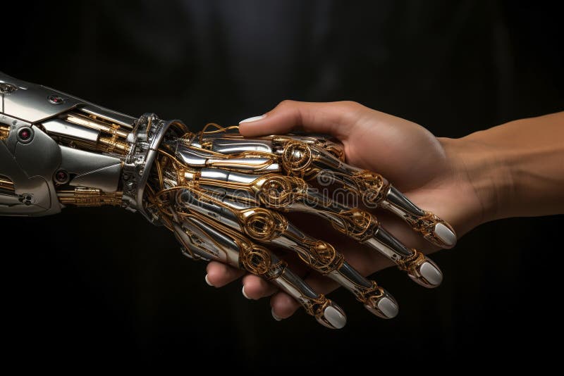 Photo of a Human Hand Holding a Robotic Hand, Symbolizing the ...