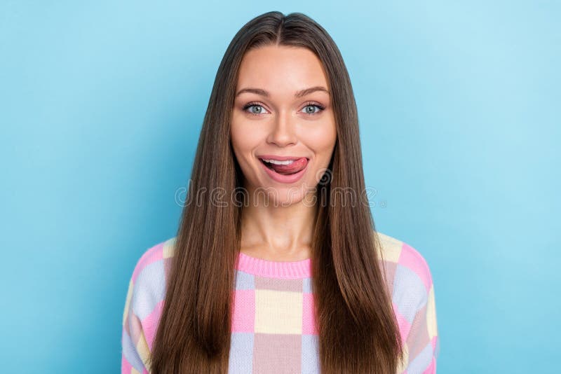 Photo Of Hungry Coquette Flirty Lady Stick Out Tongue Lick Lip Wear