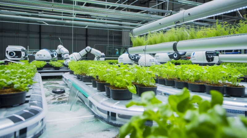 High-tech Hydroponic Farming System with Robots and Plants Stock Photo ...