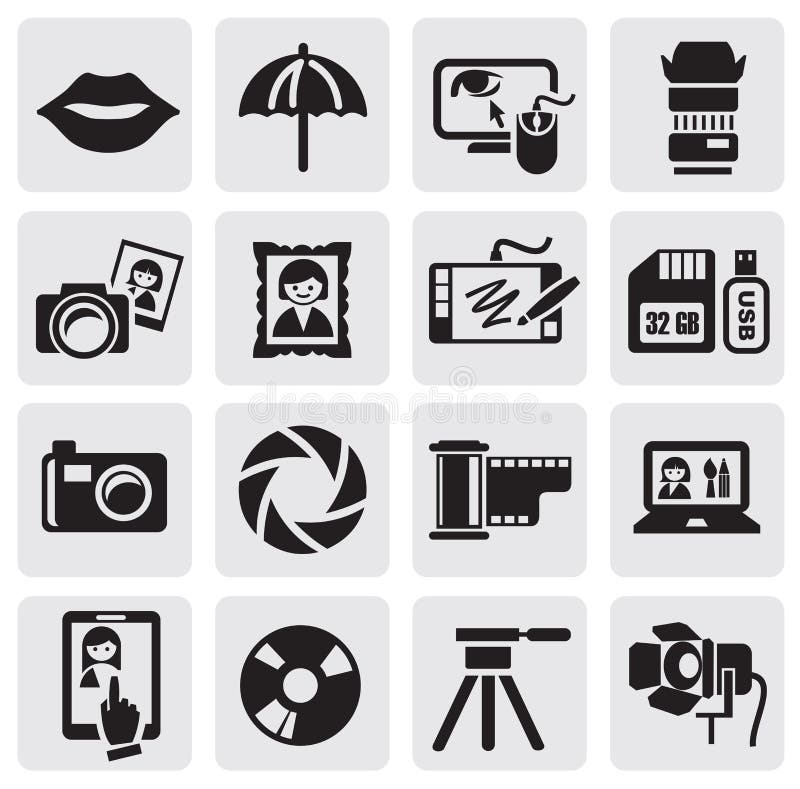 Photo Camera and Accessories Icons Set Stock Vector - Illustration of ...