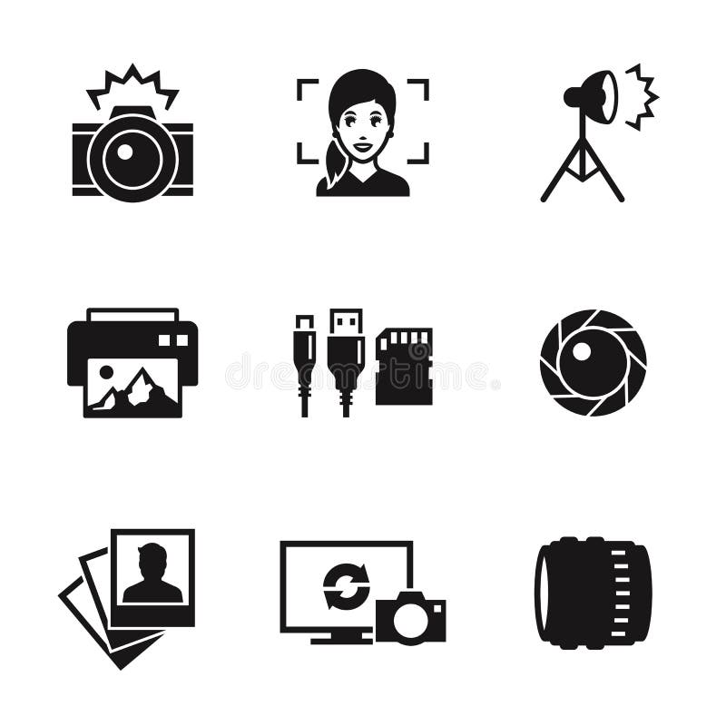 Photo icons set stock illustration. Illustration of pictogram - 98772101