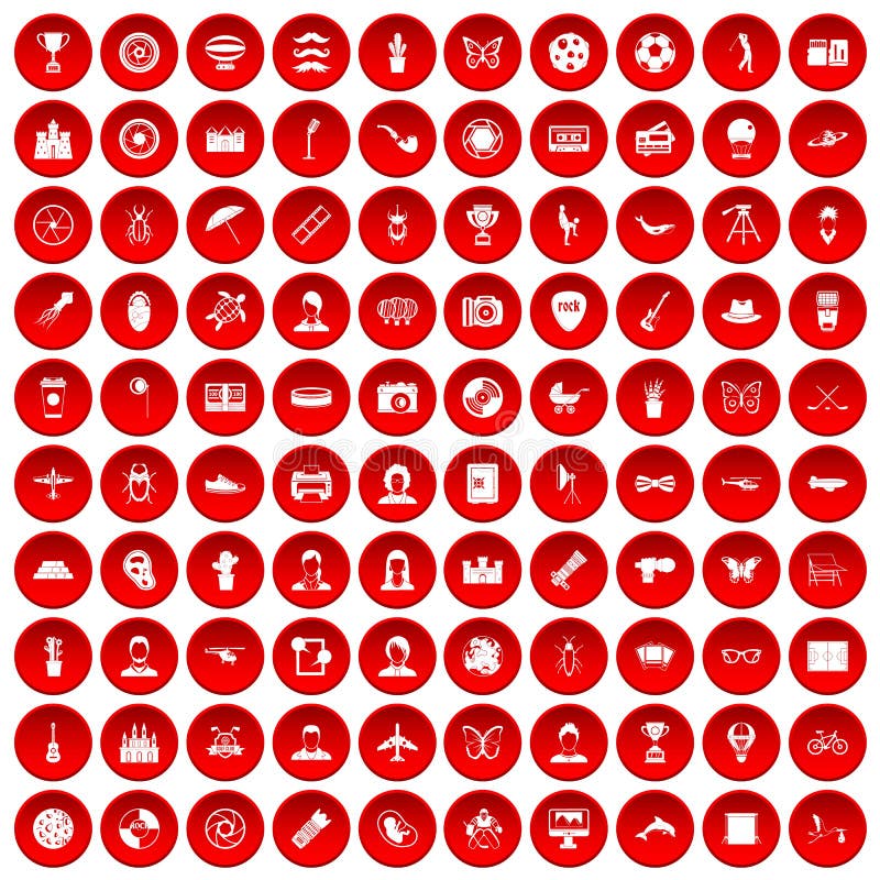 100 photo icons set red stock vector. Illustration of light - 96665846