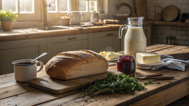 Photo-illustration of a Kitchen Table Ready for Breakfast. AI Generated ...