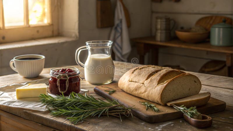 Photo-illustration of a Kitchen Table Ready for Breakfast. AI Generated ...