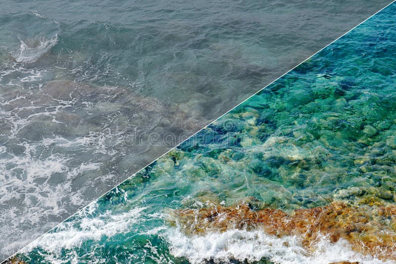 Photo before and after the Image Editing Process. Sea Rocks Stock Photo ...