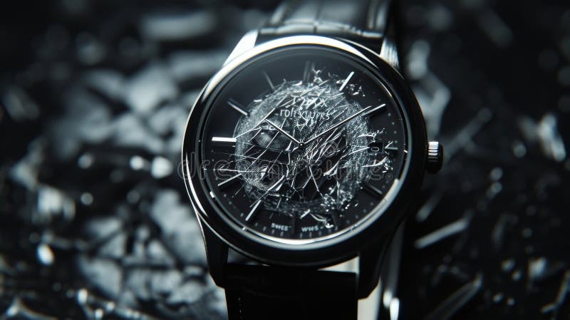 Luxurious Watch with Shattered Glass on Reflective Surface Stock Image ...