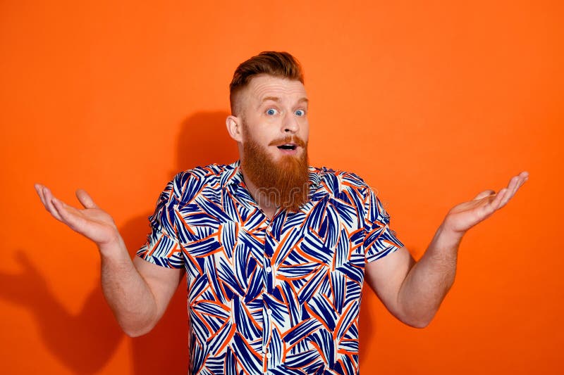 Photo Of Impressed Amazed Guy Dressed Print Shirt Open Mouth Rising