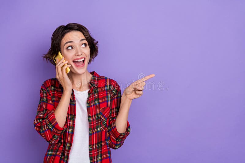 Photo Of Impressed Millennial Brunette Lady Talk Telephone Index Promo