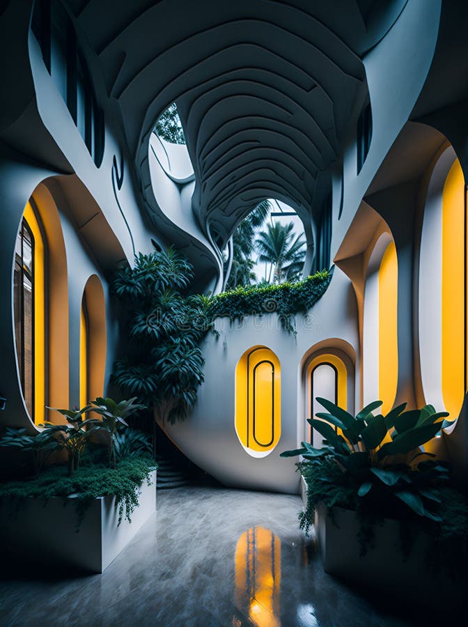 Ai Generated an Indoor Jungle with a Building As a Backdrop Stock ...