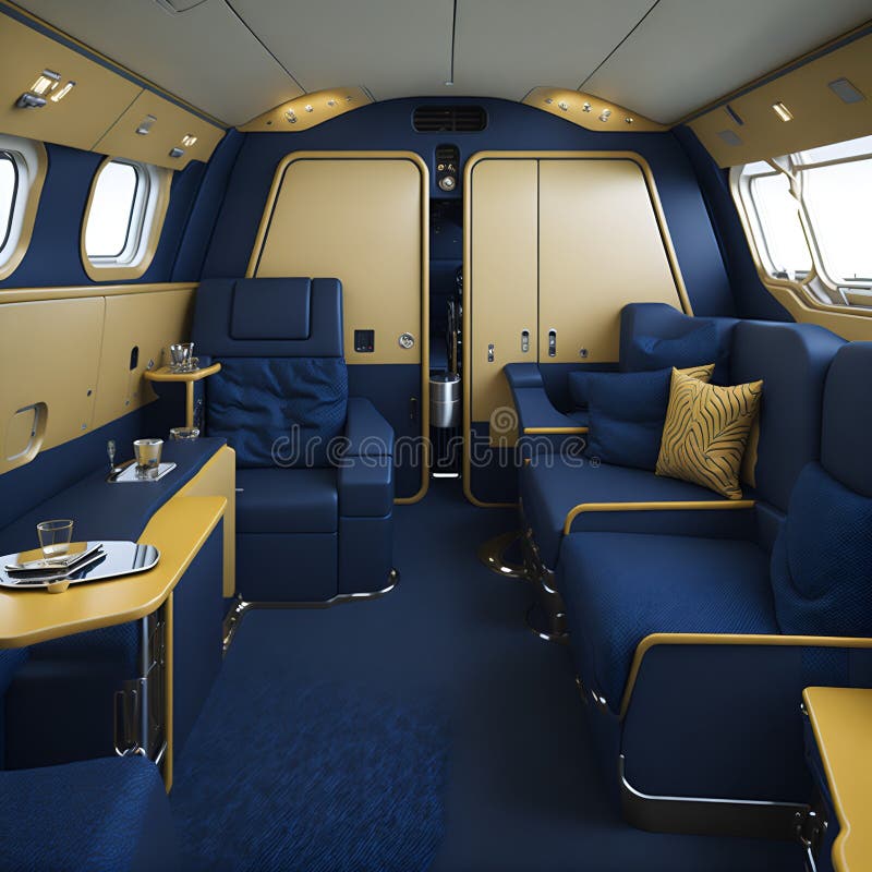 The Inside of an Airplane with Blue and Yellow Seats Created with ...