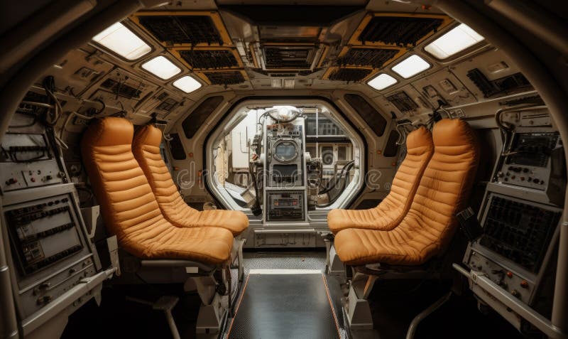 Photo of the Interior of a Space Station with Two Orange Chairs Stock ...