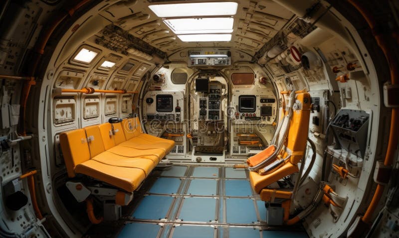 Photo of the Interior of a Space Station with Yellow Seats Stock Photo ...
