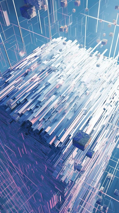 Photo Intriguing 3d Rendering Merges Cube And Grid Space Elements Stock