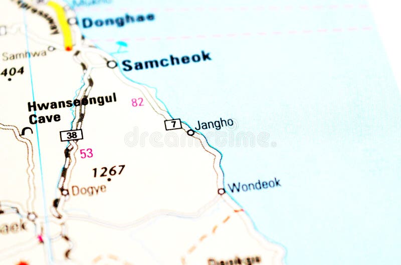 A photo of Jangho on a map stock image. Image of globe - 128339197