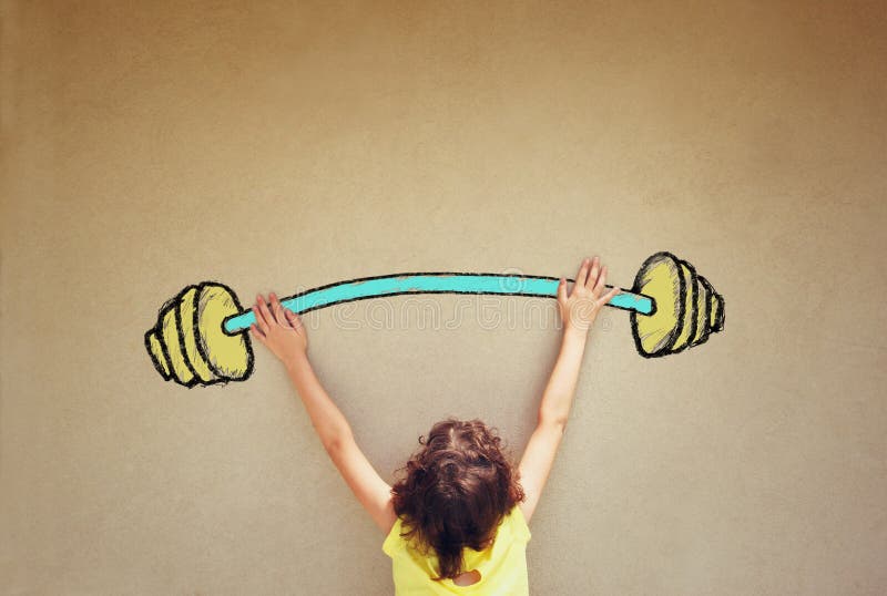 Photo of Kid S Back View Lifting Up Barbell Weights Stock Image - Image ...
