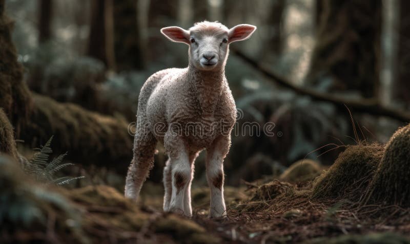 Photo of Lamb Standing in Forest. Generative AI Stock Illustration ...