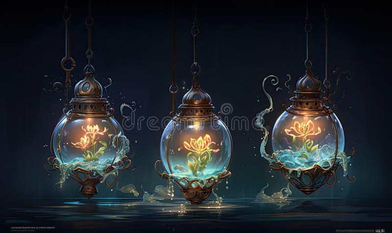 Photo of Lanterns Hanging from a Tree in a Mystical Forest Stock ...