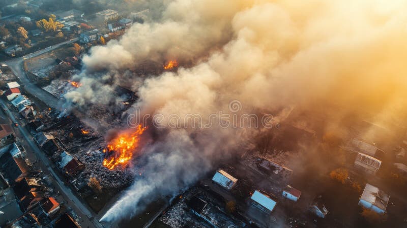 Photo of a Large Fire in the Suburbs. a Lot of Smoke Top View. Stock ...