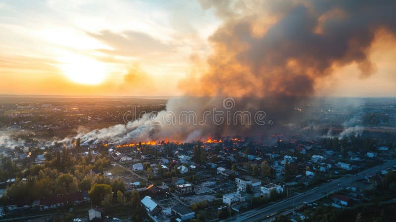 Photo of a Large Fire in the Suburbs. a Lot of Smoke Top View. Stock ...