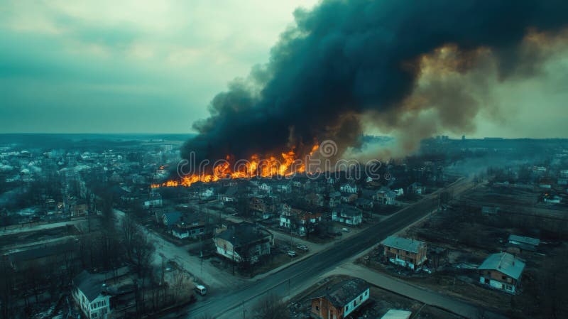 Photo of a Large Fire in the Suburbs. a Lot of Smoke Top View. Stock ...